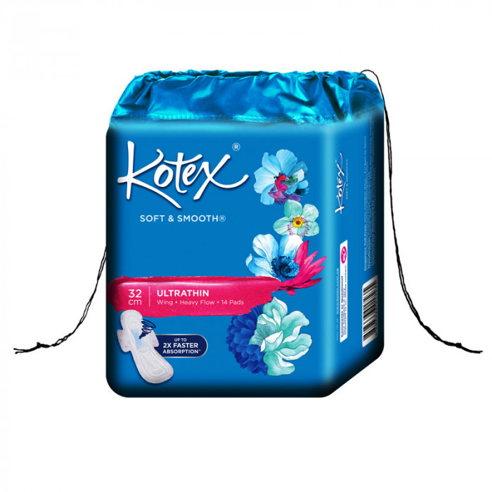 Kotex Soft & Smooth 32cm Ultrathin Wing 14's Pads Twin Pack - Case
