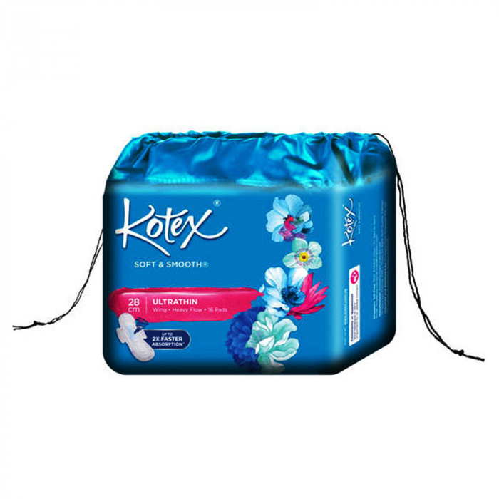 Kotex Soft & Smooth 28cm Ultrathin Wing 16's Pads Twin Pack - Case