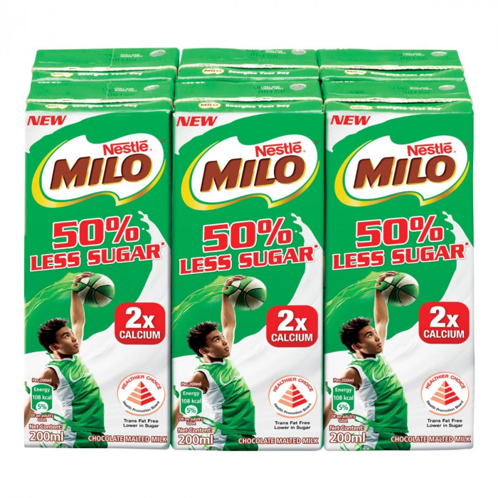 MILO UHT Chocolate Malt Less Sugar Packet Drink - Case